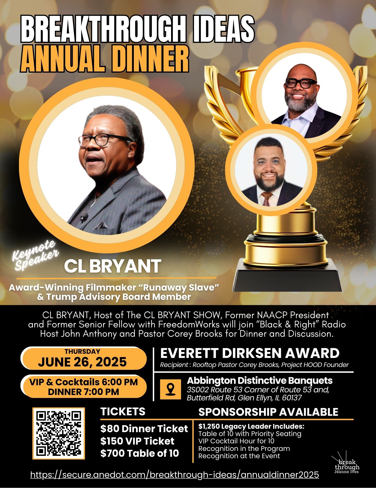 Annual Dinner - with CL Bryant, Pastor Corey Brooks & Radio Host John Anthony - Breakthrough Ideas